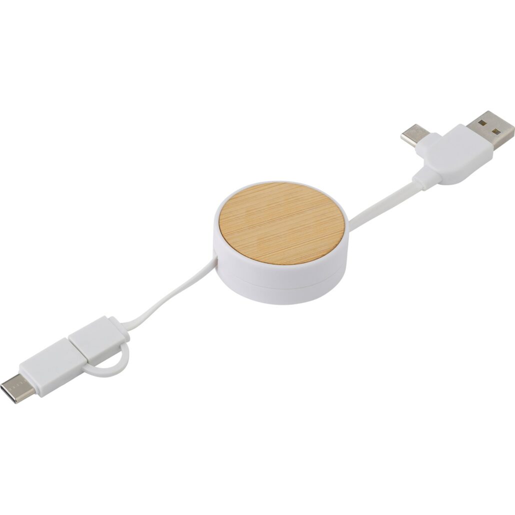 Bamboo extendable charging cable | Sycal Promotional Merchandise